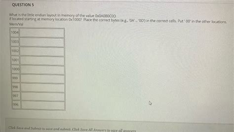 Solved Question 5 What Is The Little Endian Layout In Memory