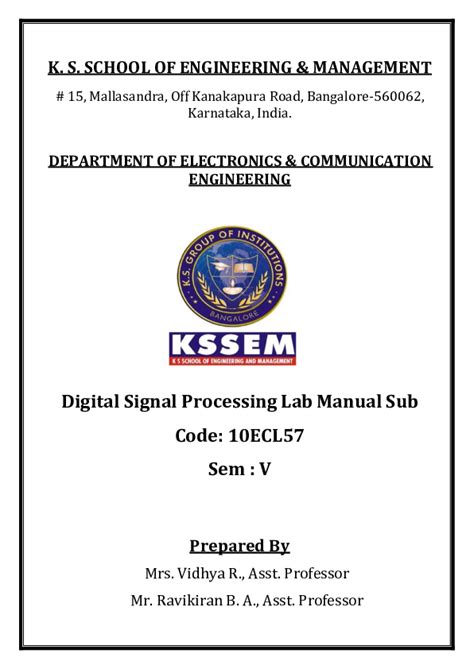 Pdf Digital Signal Processing Lab Manual Sub Code 10ecl57 Sem V