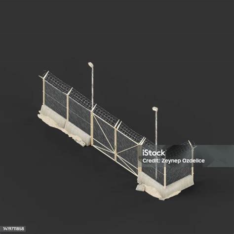 아이소메트릭 뷰 국경 및 사단 보안을위한 군사 면도기 울타리 벽 3d 렌더링 갇힌에 대한 스톡 사진 및 기타 이미지 갇힌 강철 건설 장비 Istock