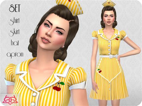 Waitress Set Recolor 3 By Colores Urbanos Sims 4 Female Clothes
