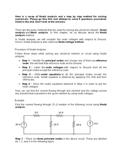 numericals on nodal loop analysis pdf electrical network voltage