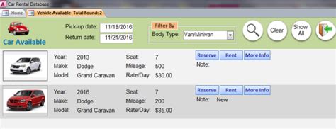 Ms Access Car Rental Database