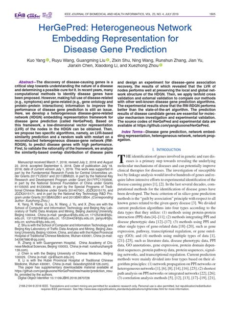 Hergepred Heterogeneous Network Embedding Representation For Disease Gene Prediction Pdf
