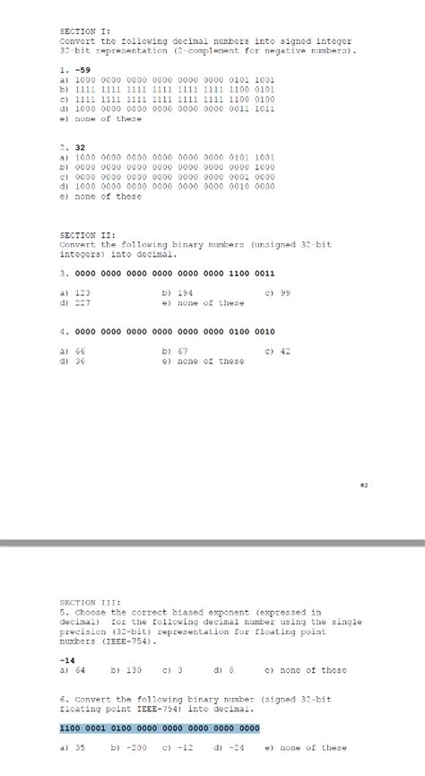 Solved SECTIONI Convert The Following Decimal Numbers Into Chegg