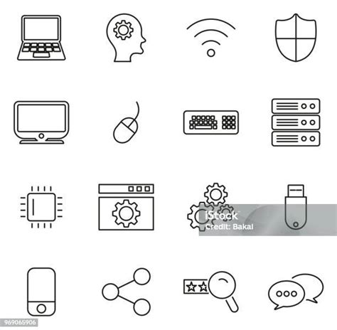 컴퓨터 프로그래밍 아이콘 선 벡터 일러스트 레이 션 세트 Usb 메모리에 대한 스톡 벡터 아트 및 기타 이미지 Usb 메모리 공유 개념 날씬한 Istock