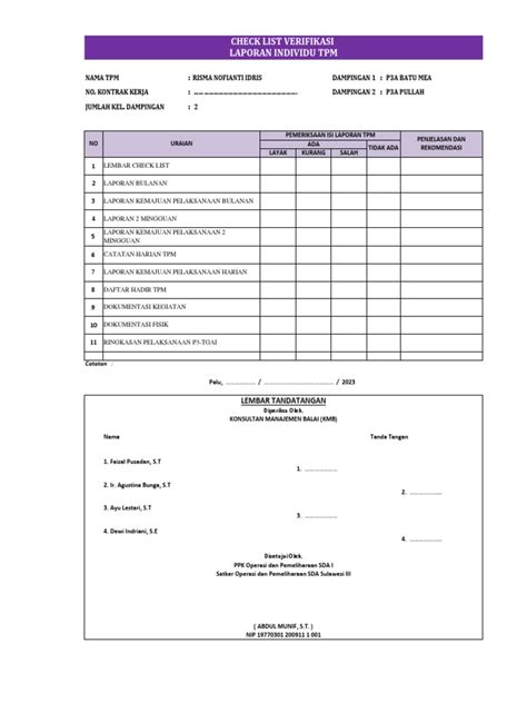 Format Checklist Dan Kartu Kontrol Pdf
