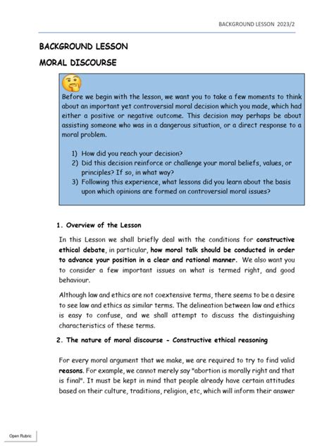 Background Lesson On Moral Discourse Pdf