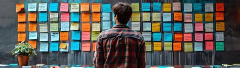 photo realistic of employee prioritizing tasks with sticky notes