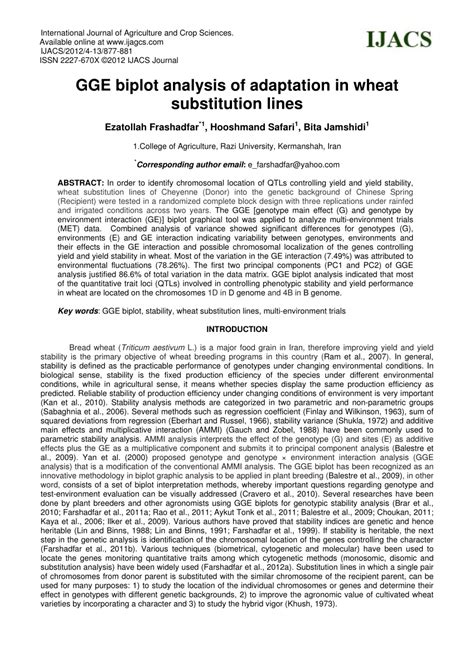 Pdf Gge Biplot Analysis Of Adaptation In Wheat Substitution Lines