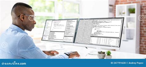 African American Coder Using Computer At Desk Stock Photo Image Of