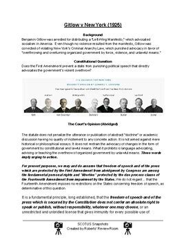 SCOTUS Snapshot Gitlow V New York By Roberts Review Room TPT