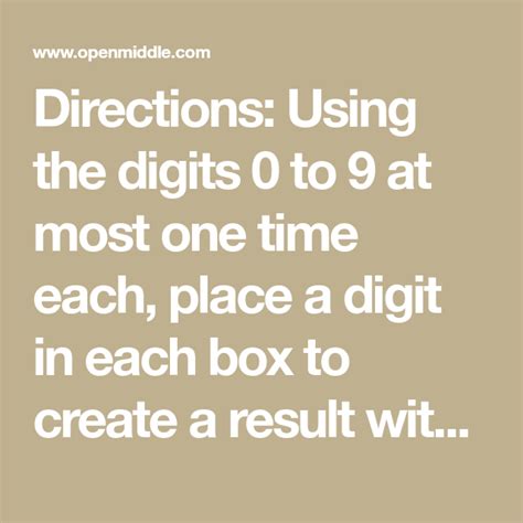 directions using the digits 0 to 9 at most one time each place a