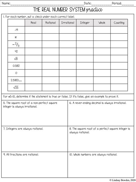 The Real Number System Notes And Worksheets Lindsay Bowden