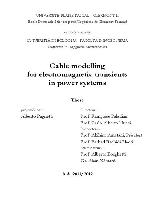 Cable Modelling For Electromagnetic Transients In Power Systems Pdf Electric Current
