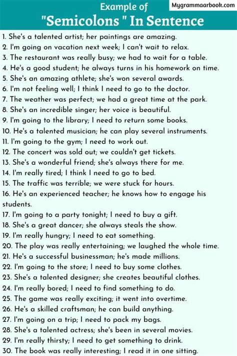 30 Example Sentences With Semicolons