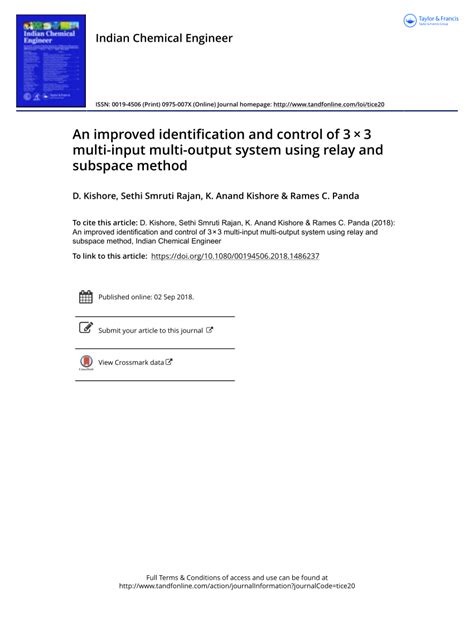 Pdf An Improved Identification And Control Of 3 × 3 Multi Input Multi Output System Using
