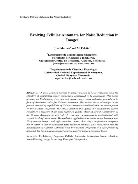 Evolving Cellular Automata For Noise Reduction In Images Pdf