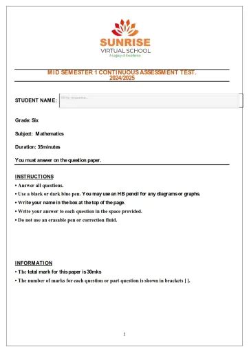 Mat Yr 6 Mid Sem 1 Interactive Worksheet Edform