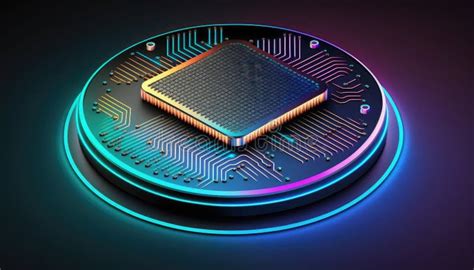 Futuristic Modern New Computer Processor Chip Colorful Neon Glowing
