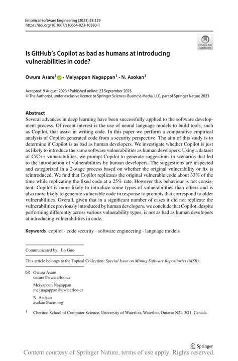 Is Githubs Copilot As Bad As Humans At Introducing Vulnerabilities In Code