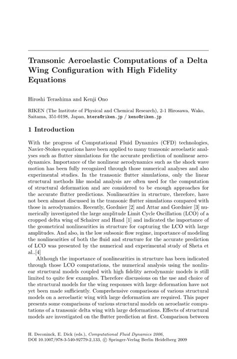 Pdf Transonic Aeroelastic Computations Of A Delta Wing Conguration