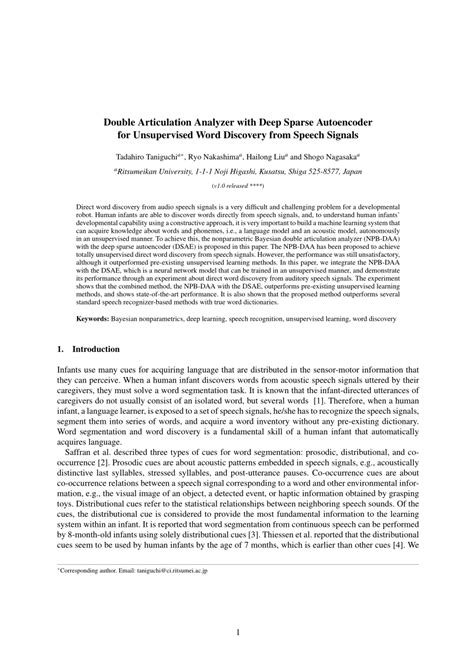 Pdf Double Articulation Analyzer With Deep Sparse Autoencoder For Unsupervised Word Discovery
