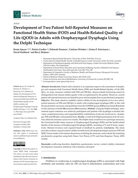 Pdf Development Of Two Patient Self Reported Measures On Functional Health Status Fod And