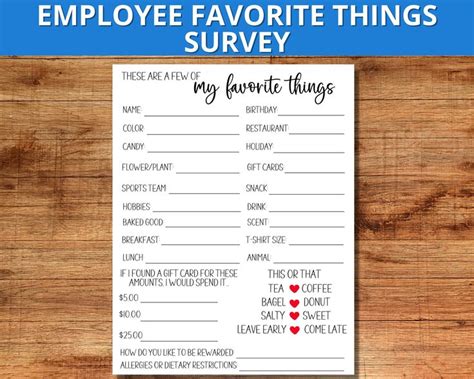 Free Printable Employee Favorite Things List Educational Printable