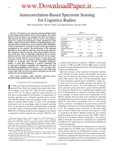 Pdf Autocorrelation Based Spectrum Sensing For Cognitive Radios