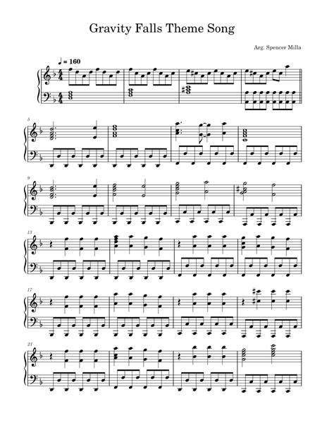 Gravity Falls Theme Brad Breeck Title Sheet Music For Piano Solo