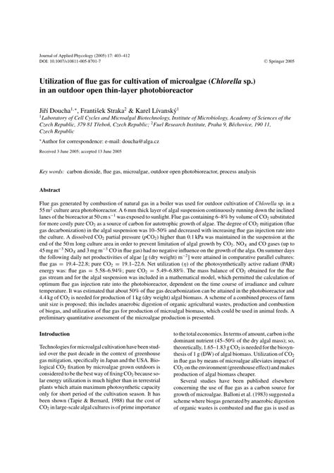 PDF Utilization Of Flue Gas For Cultivation Of Microalgae Chlorella Sp In An Outdoor Open