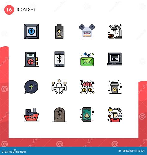 Mobile Interface Flat Color Filled Line Set Of 16 Pictograms Of Fitness