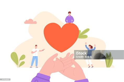사람들은 마음을 삽화합니다 마음을주는 손 자원 봉사자 기부 도움 소수의 사랑 상징 친구 예술가 함께 사회 자선 이웃 연대 지원 벡터 일러스트 레이 션 선거에 대한 스톡 벡터