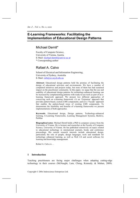 Pdf E Learning Frameworks Facilitating The Implementation Of Educational Design Patterns