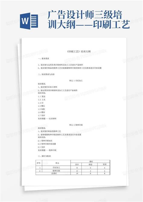 广告设计师三级培训大纲印刷工艺Word模板下载 编号qgpjvyrg 熊猫办公
