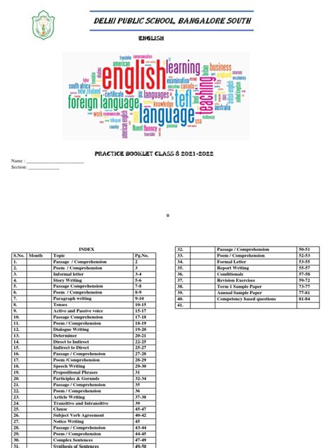 Class 8 English Booklet 2021 2022 Pdf Pdf Perfect Grammar