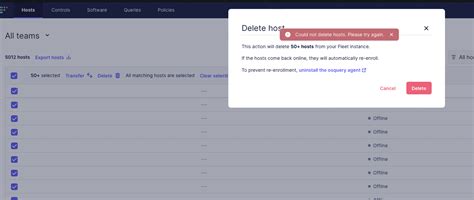 Deleting Large Number Of Hosts Through Ui Enters Broken State · Issue 14097 · Fleetdmfleet