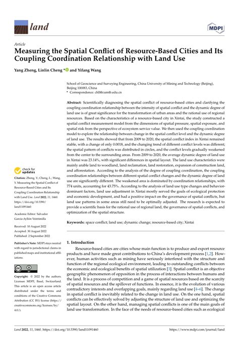 Pdf Measuring The Spatial Conflict Of Resource Based Cities And Its Coupling Coordination