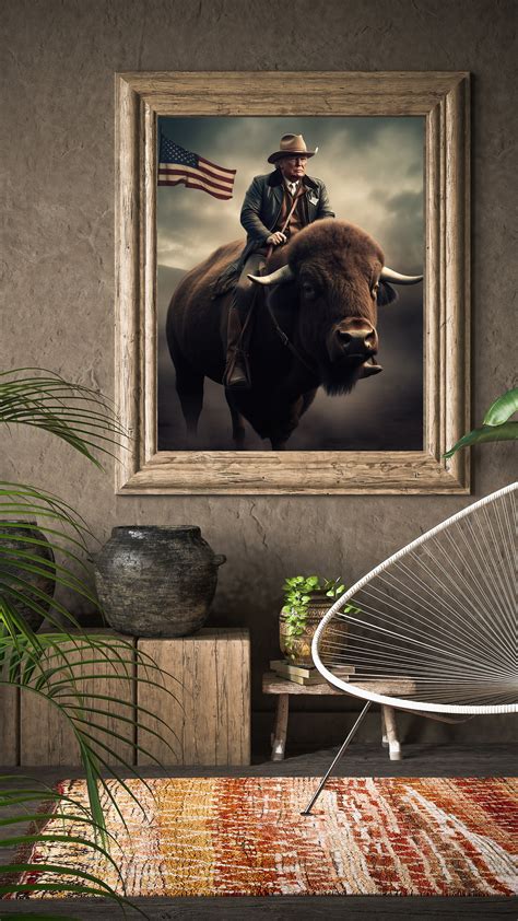 Donald Trump Riding Buffalo Art Print Americana Poster Etsy