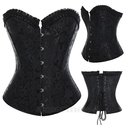 Sexy Women Black Lace Up Corset Plus Bustier Top Shaper Basque Dress 6