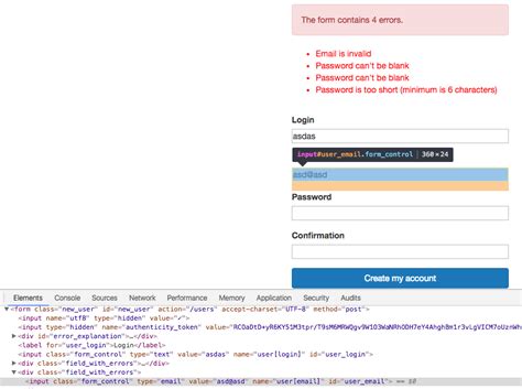 Css Hartl Rails Tutorial Chapter 7 Field With Error Still Black