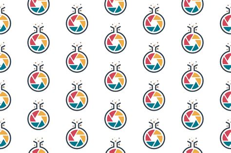 전문 사진 실험실 원활한 패턴 디자인 벡터 패턴 템플릿입니다 실험실 플라스크에서 디지털 Dslr 셔터의 현대적인 상징의 기하학적 패턴 그림을 반복합니다 초상화 자연 건축 및