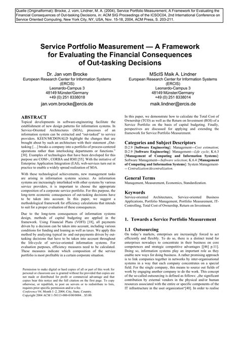 pdf service portfolio measurement a framework for evaluating the financial consequences of