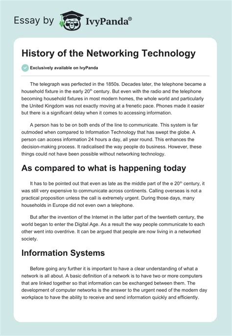 History Of The Networking Technology 2699 Words Essay Example