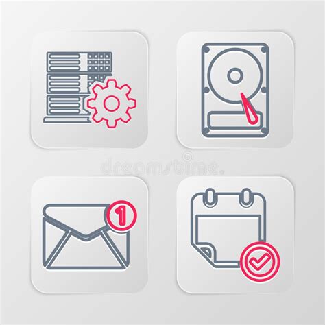 Set Line Calendar With Check Mark New Email Incoming Message Hard Disk Drive Hdd And Server