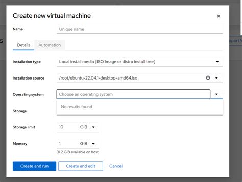 Machines Operating System Dropdown List Empty Fedora Server 37
