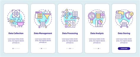 Data Processing Stages Onboarding Mobile App Screen Technology Walkthrough 5 Steps Editable