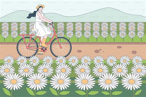 자전거를 타고 꽃밭을 가로지르는 여자 벡터 Unsplash의 자연 이미지