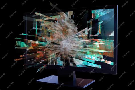 Premium Ai Image Broken Computer Screen With Glitchy Graphics And Distorted Images Created