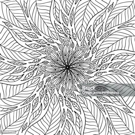 손으로 그린 만다라 타입 동적 윤곽 반복 요소입니다 색칠 페이지 성인 어린이 꽃 요소입니다 나무 잎 추상 적 반점 작은 부품 벡터 현실적인 검은 색 윤곽선 흰색 배경